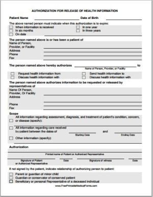 Free Printable Medical Release Forms | Download Samples