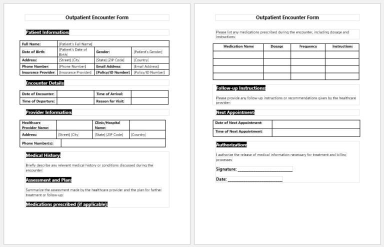 Outpatient Encounter Form Templates for Word | Download