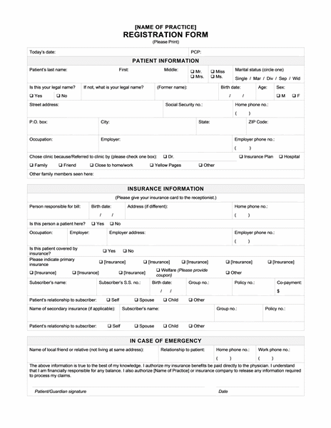 Sample Patient Registration Form | Printable Medical Forms, Letters ... Sample Patient Registration Form | Printable Medical Forms, Letters ...