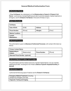 Medical Authorization Form Templates for Word | Download