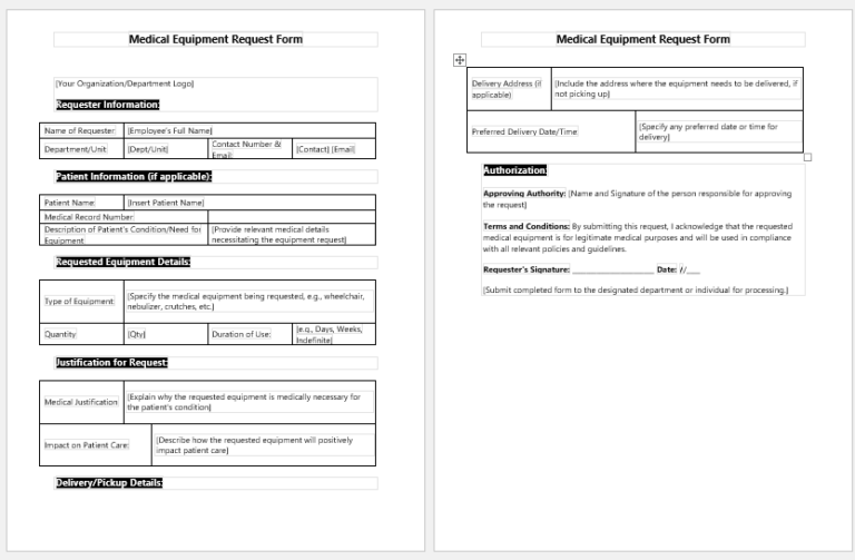 Medical Equipment Request Form Template | Download Sample