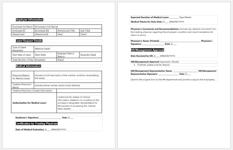 MS Word Job Leave Medical Form Template | Download Form