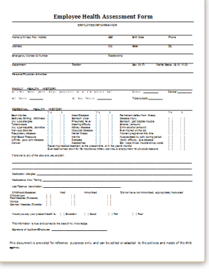 Employee Health Assessment Form Templates | Download Sample
