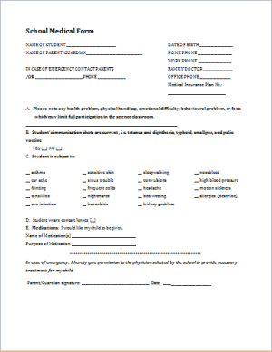 Student Medical History Form Template | Download Sample