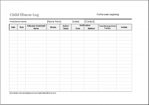 Child Illness Log MS Excel Customizable Template | Download