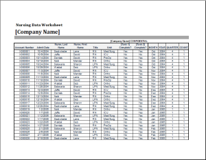 Nursing Data Worksheet Template for Excel | Download