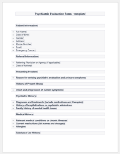 Psychiatric Evaluation Form Templates | Download & Print