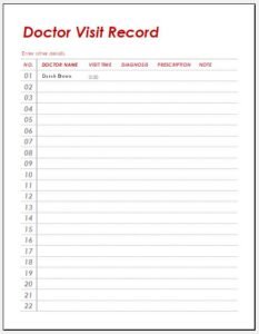 Doctor Visit Record Sheet Templates for Word | Download