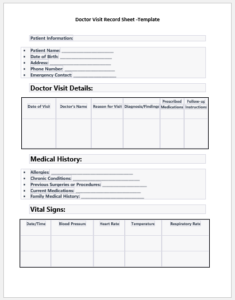 Doctor Visit Record Sheet Templates for Word | Download