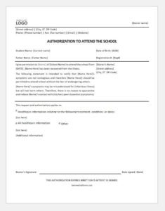 Authorization Form for a Child to Return to School after the Illness ...