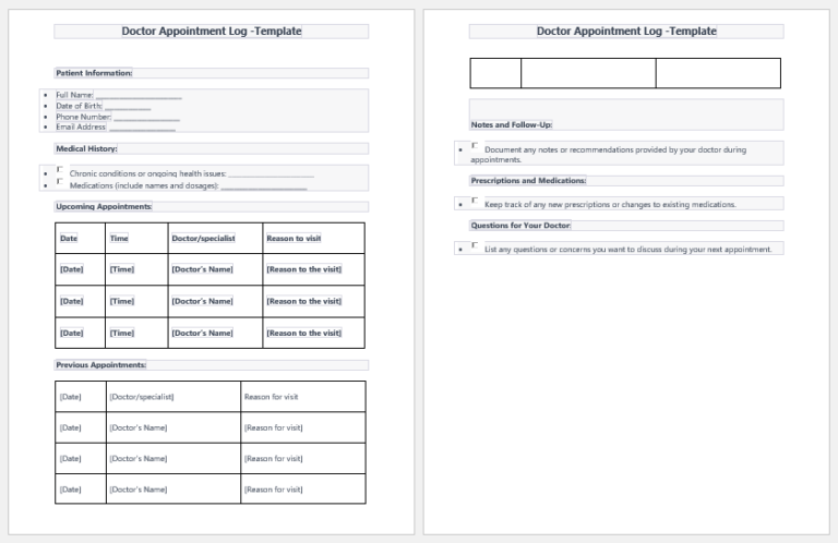 Doctor Appointment Log Templates for Word | Download Files
