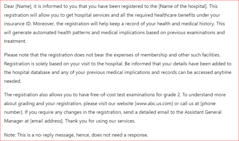 Patient Registration Confirmation Letter Samples | Copy