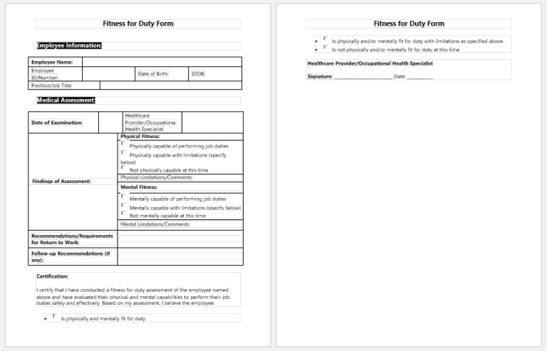 Return to Work Form Templates for MS Word | Download Sample
