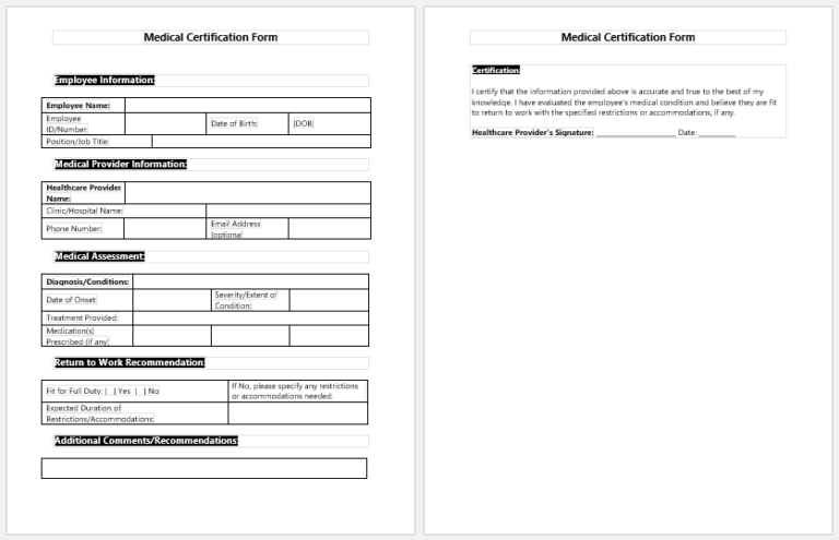 Return to Work Form Templates for MS Word | Download Sample