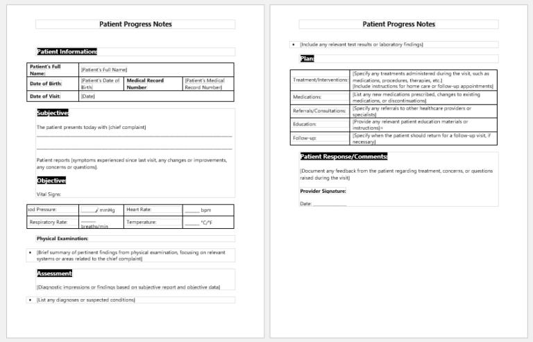 Patient Progress Notes Templates for MS Word | Download File