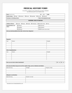 Patient Medical History Forms (Word) | Download Samples