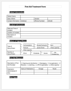First Aid Treatment Form Template | Download MS Word Files