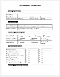 Mood Disorder Questionnaire Template | Download MS Word File