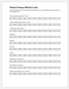 Physical Therapy Questionnaire Templates for MS Word