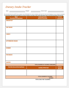 Dietary Intake Tracker Template for Word | Download