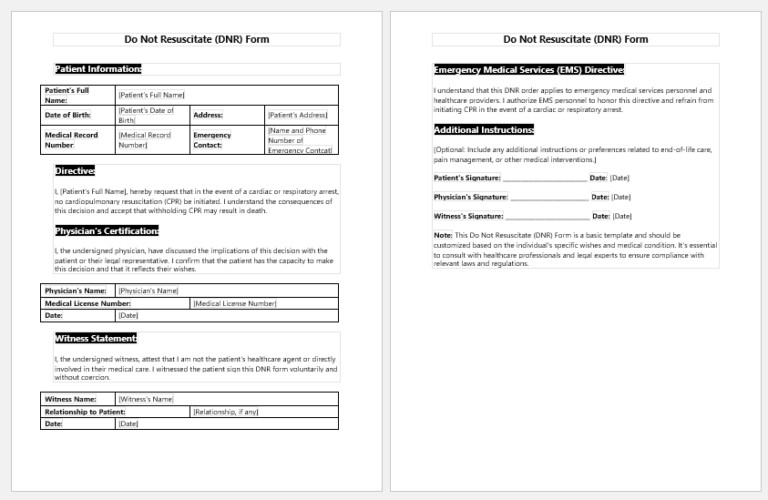 Do Not Resuscitate (DNR) Forms | Download Sample Template