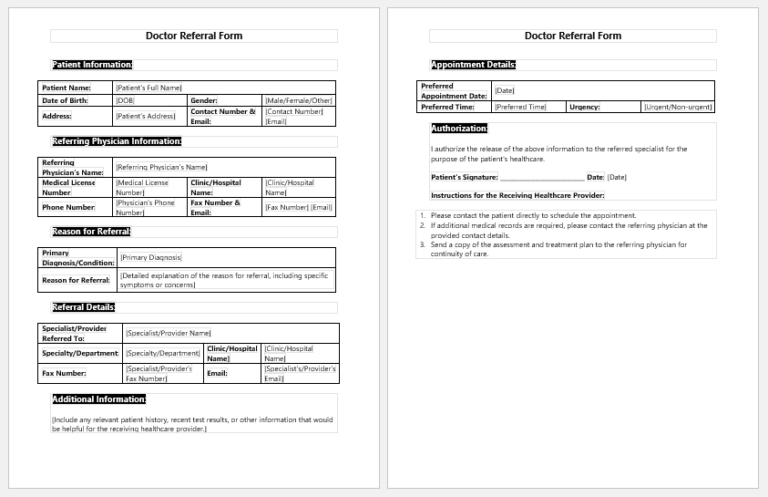 Doctor Referral Form Templates for Word | Download Samples