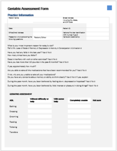 Geriatric Assessment Form PDF | MS Word | Download