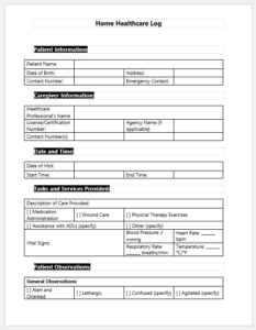 Home Healthcare Log Template for Word | Download File