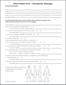 Massage Client Intake Forms PDF & Word Format | Download