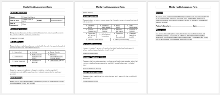 Mental Health Assessment Form Template for Word | Download
