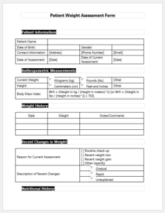 Patient Weight Assessment Form Template | Download Word File