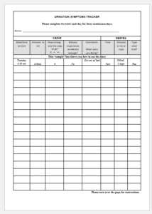 Urination Symptom Tracker PDF | MS Word | Printable Medical Forms, Letters & Sheets
