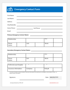 Emergency Contact Forms for MS Word | Download Samples