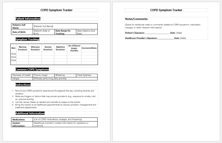 COPD Symptom Tracker Templates | Download Excel & Word Files