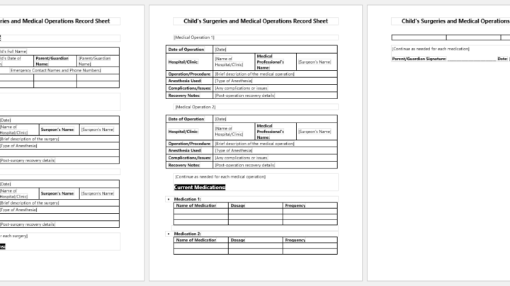 Child Surgery Record Form Template | Download MS Word File