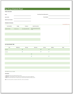 Eye Drop Schedule Sheet Template for Word | Download File