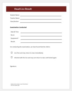 Head Lice Result Card Template for Word | Download