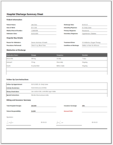 Hospital Discharge Forms & Patient Care Sheets | Download