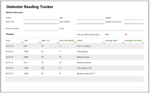 Oximeter Reading Tracker Templates | Download File