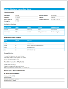 Hospital Discharge Forms & Patient Care Sheets | Download