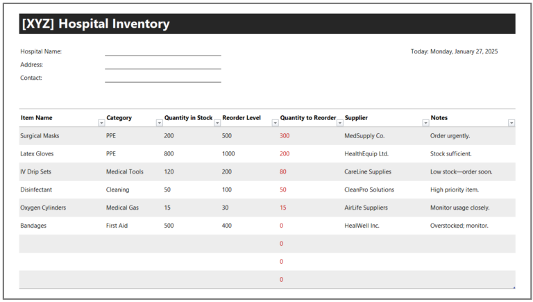 Hospital Inventory Templates for Excel | Download Files