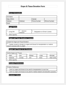 Tissue and Organ Donation Form for Word | Download Sample