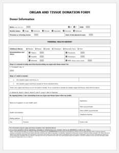 Tissue and Organ Donation Form for Word | Download Sample
