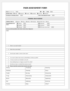 Patient Pain Assessment Form Template for Word | Download