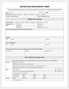 Nutrition Assessment Form Template for Word | Download