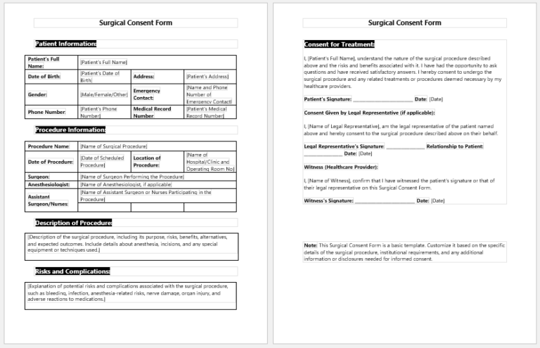 Surgical Consent Form Templates for Word | Download Files
