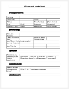 Chiropractic Intake Form Template for Word | Download Sample