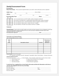 Dental Assessment Form for Word | Download