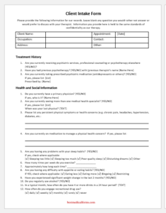 Therapy Client Intake Form Template for Word | Download
