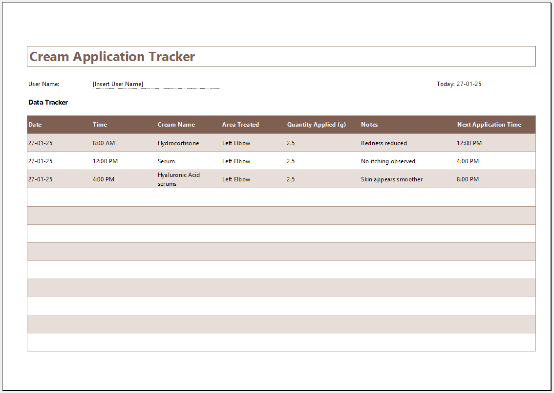 Cream Application Tracker Template | Download Sample File